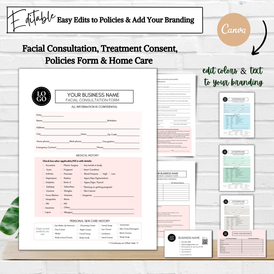 Facial Consultation Form, Facial Forms, Esthetician Consent Forms ...