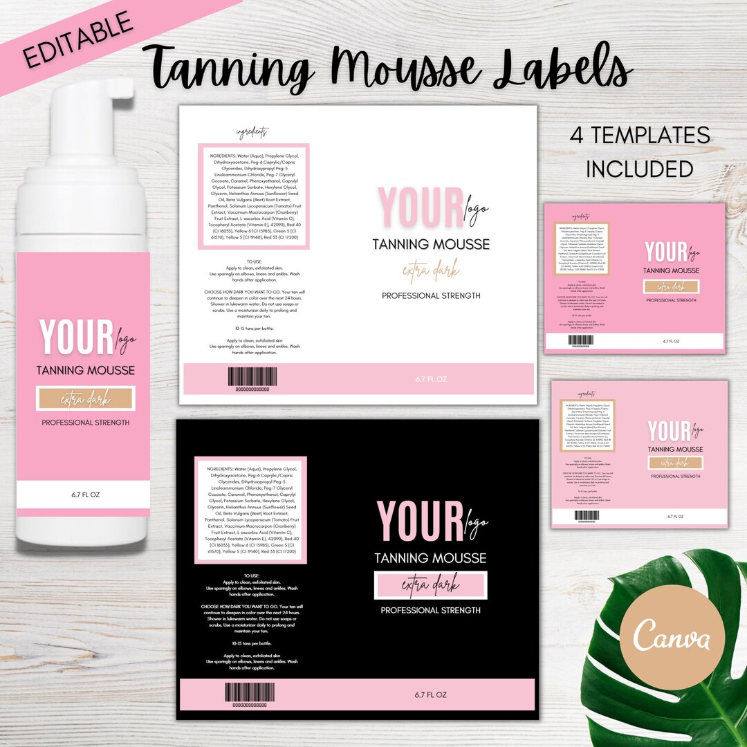 Spray Tan Artist Product Label Template | Editable Tanning Mousse Label ...