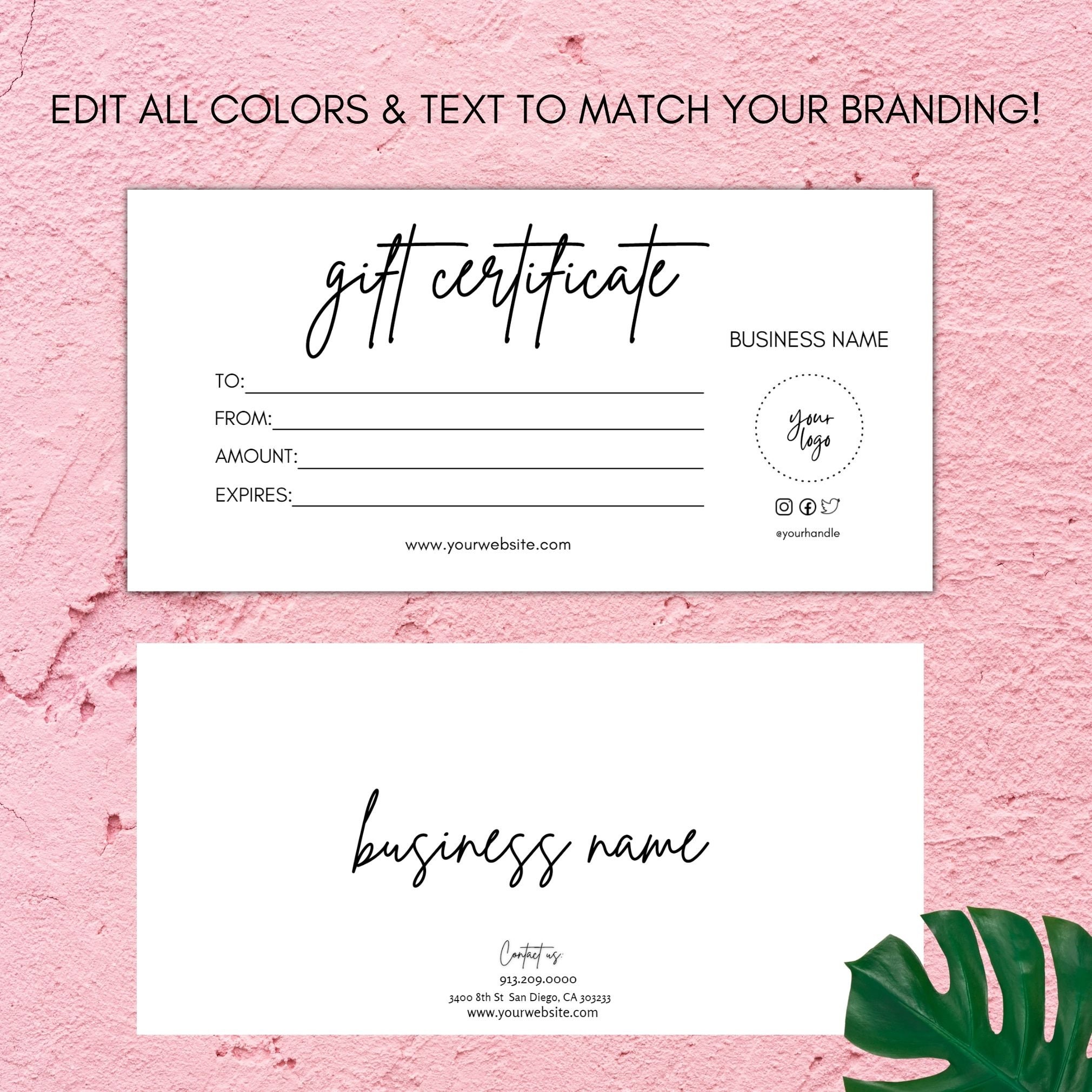 Gift Certificate Template Editable Gift Card Template Gift - Etsy