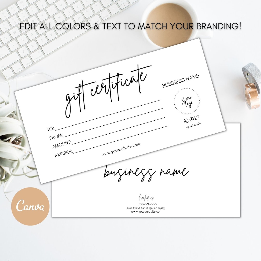Gift Certificate Template, Editable Gift Card Template, Gift Voucher ...