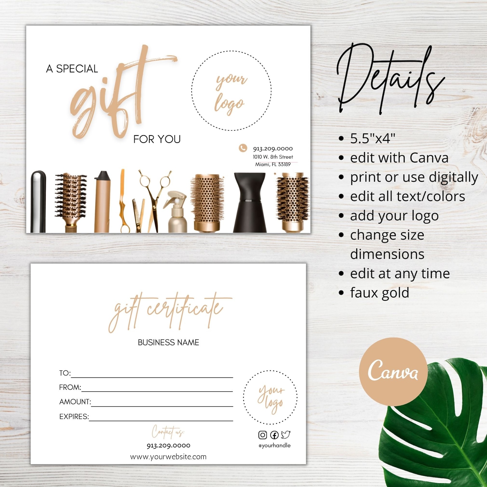 Gift Certificate Template, Salon Gift Card Template, Gift Voucher ...