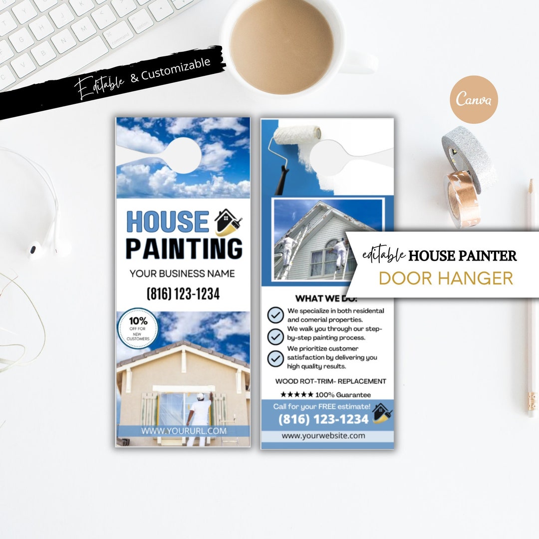 Painting Business Door Hanger Template: Front & Back, Editable Canva ...