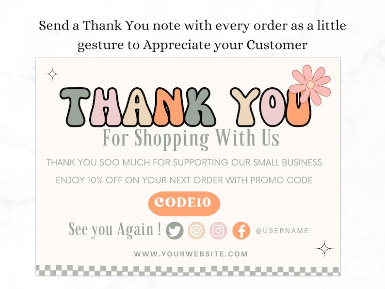 Thank You Card Template Editable Order Note Groovy Purchase - Etsy
