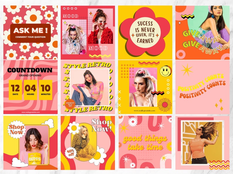 Retro Instagram Post Templates Groovy Instagram Posts - Etsy