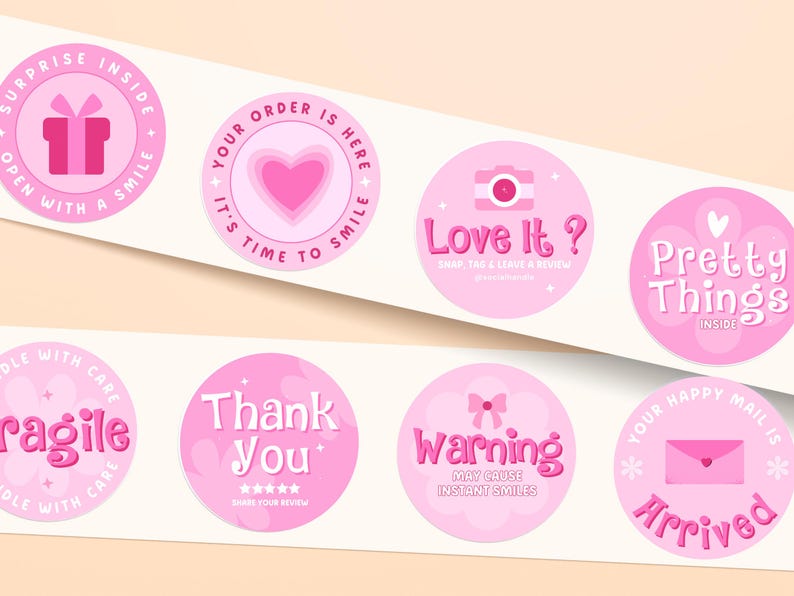 Pink Packaging Sticker Template Canva, Editable Sticker Designs, Cute ...