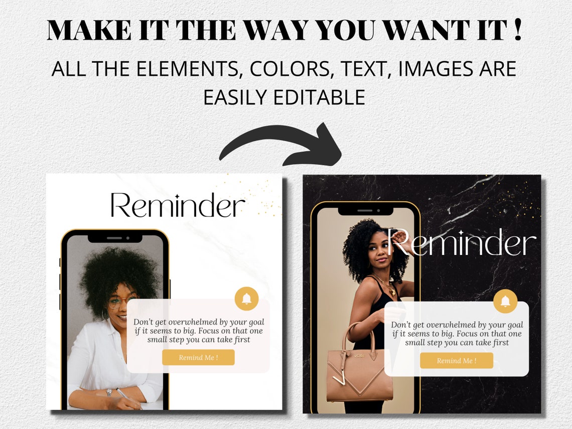 White & Gold Instagram Post Template Canva, Motivational Instagram ...
