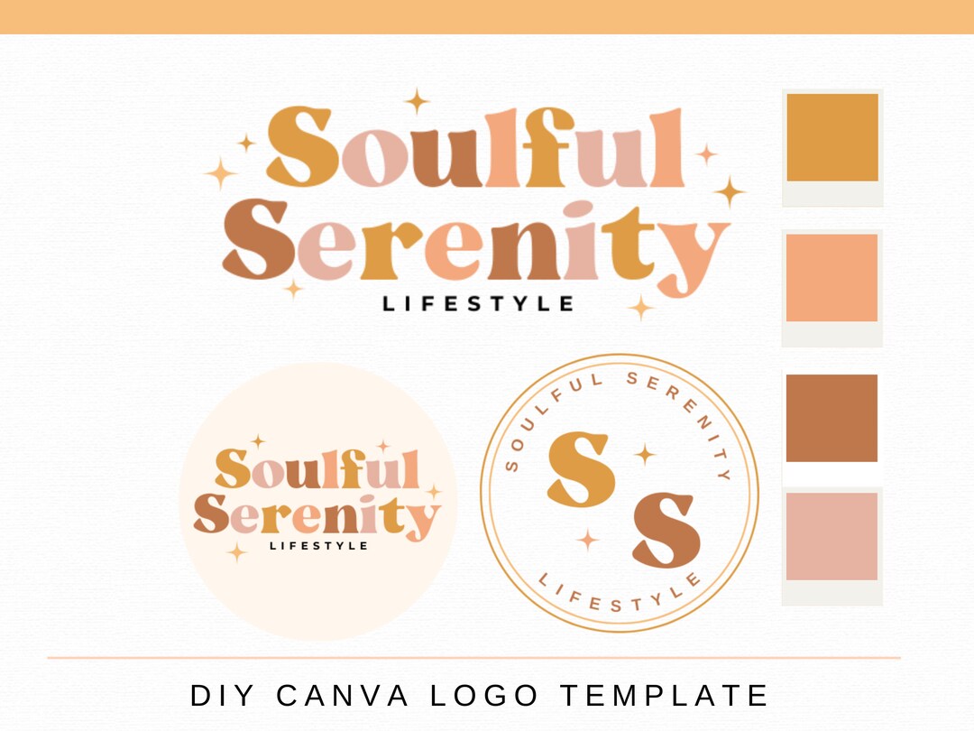 Boho Logo Template Canva, Editable Logo Design, DIY Logo, Retro Logo ...