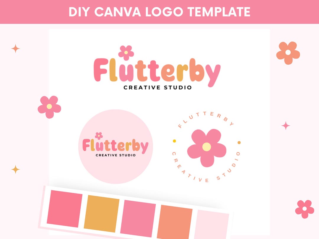 Pink Logo Template Canva, Editable Bright Logo Design, Colorful Logo ...