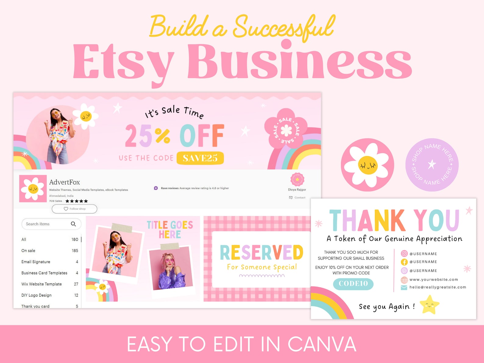 Etsy Shop Bundle, Colorful Etsy Store Banner Templates, Etsy Listing ...