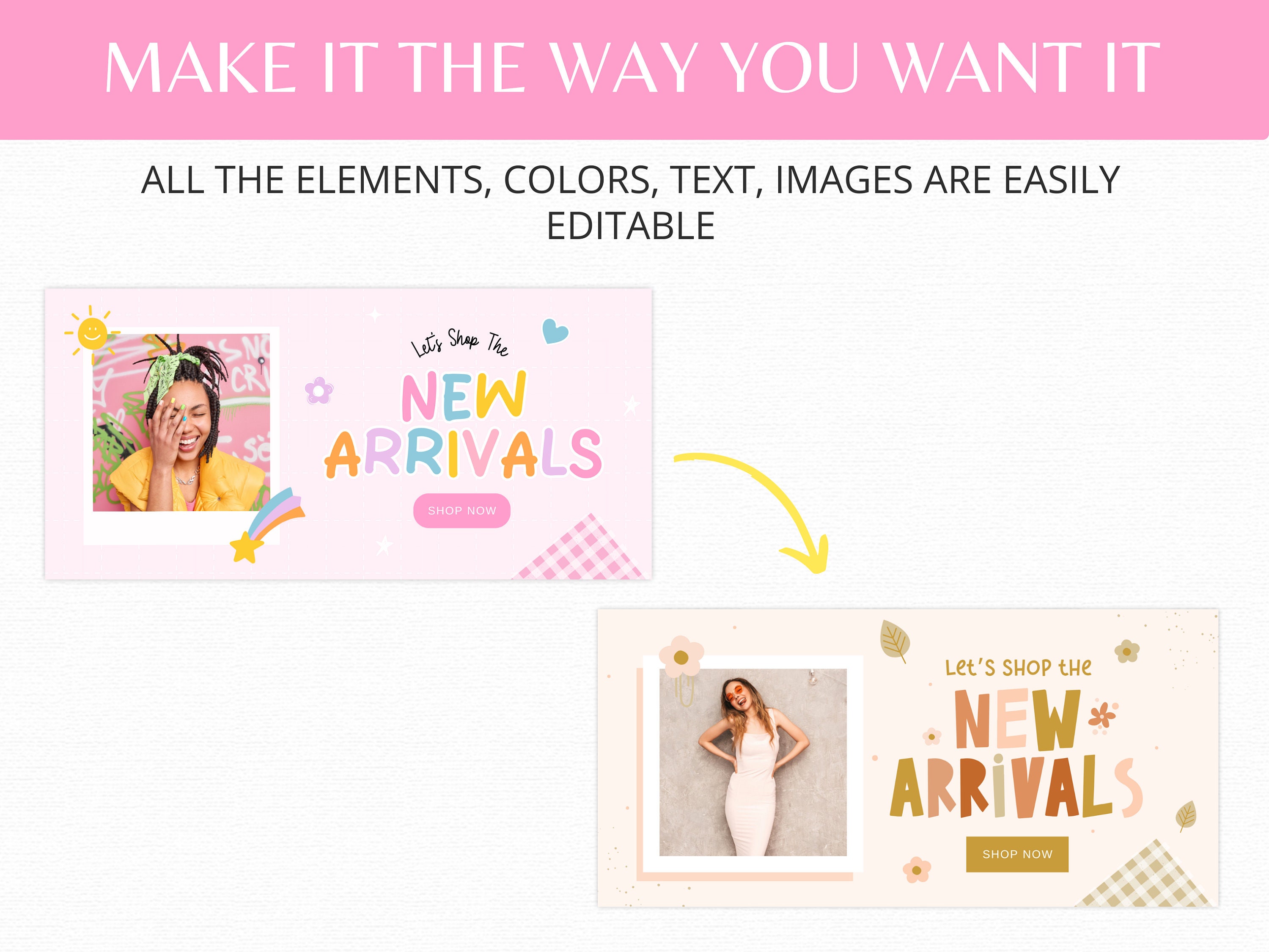Colorful Shopify Shop Banner Template Canva, Editable Pink Ecommerce ...