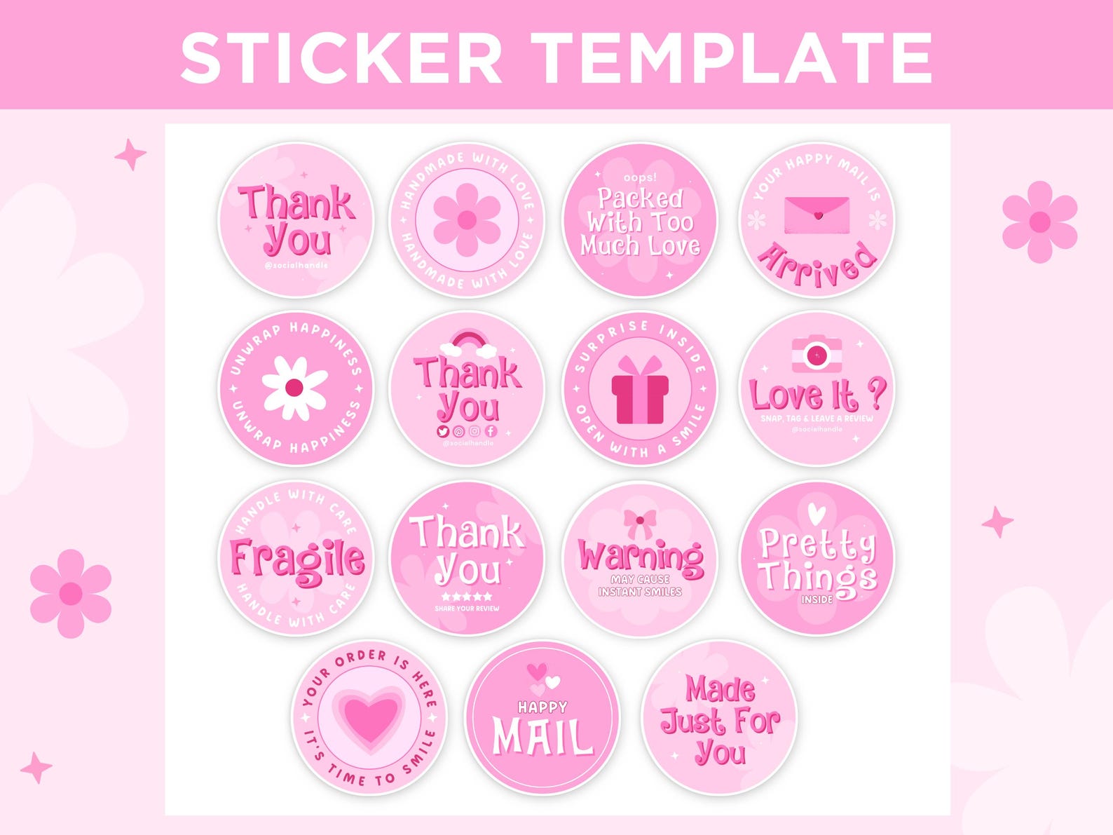 Pink Packaging Sticker Template Canva, Editable Sticker Designs, Cute ...