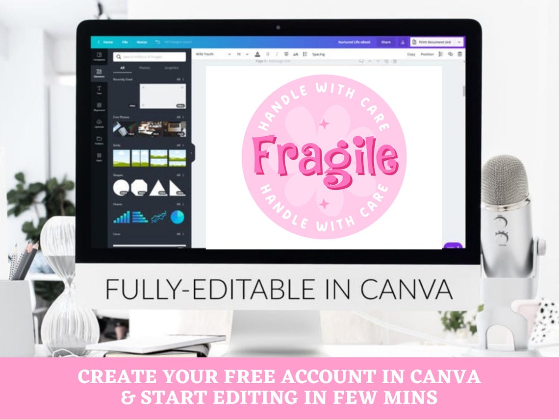 Pink Packaging Sticker Template Canva, Editable Sticker Designs, Cute ...