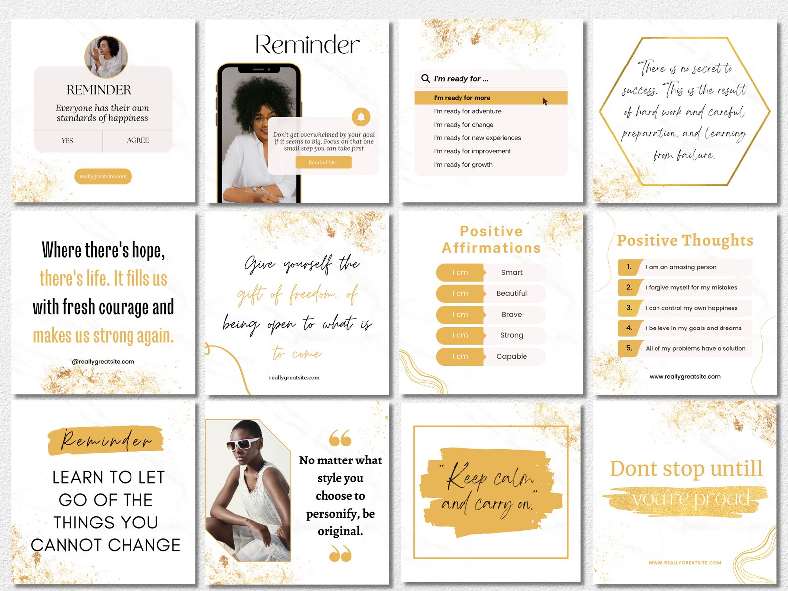 White & Gold Instagram Post Template Canva, Motivational Instagram ...