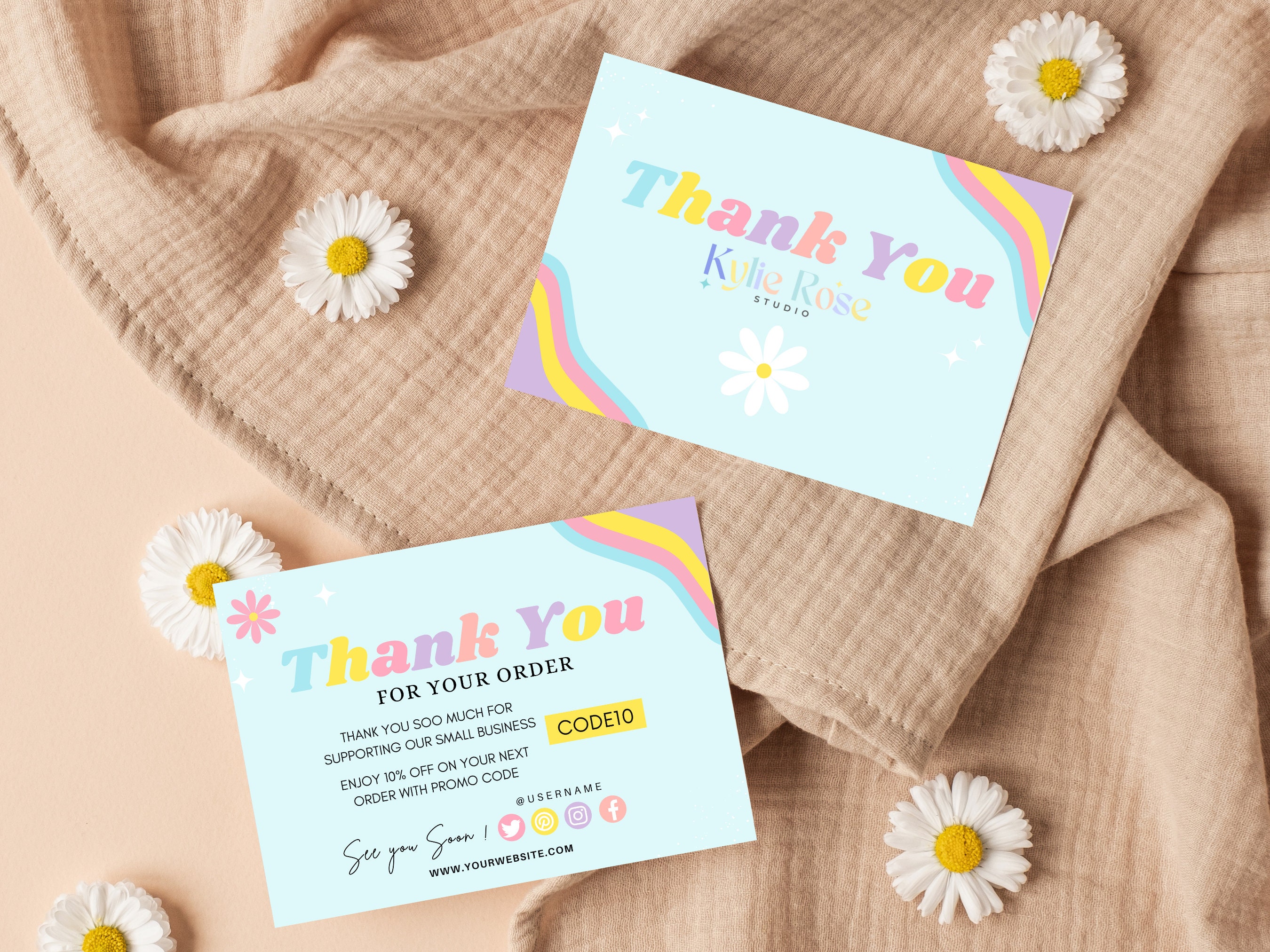 Pastel Thank You Card Template Canva Rainbow Purchase Note - Etsy