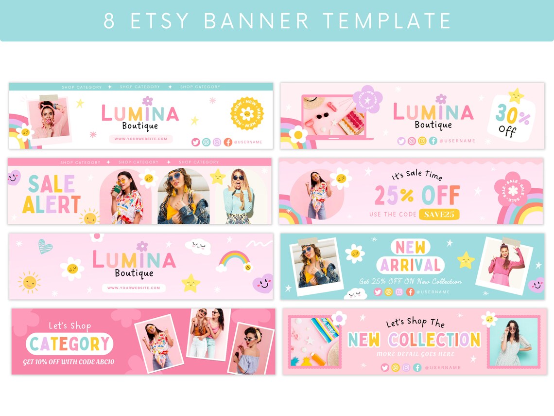 Etsy Shop Bundle, Colorful Etsy Store Banner Templates, Etsy Listing ...