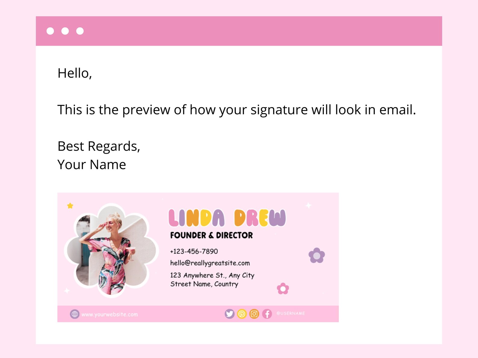Colorful Email Signature Template Canva, Pink Feminine Customizable E ...
