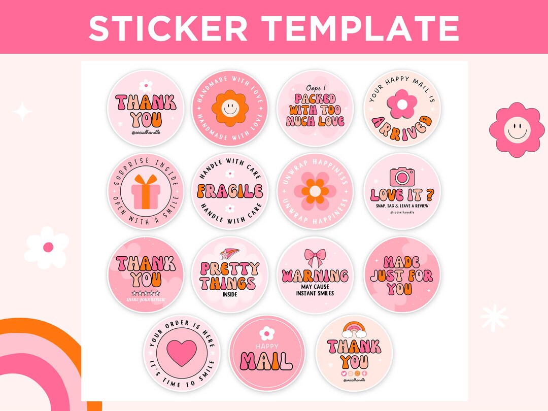 Retro Packaging Sticker Template Canva, Editable Sticker Designs, Cute ...