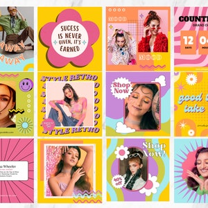 Retro Instagram Post Templates Canva, 90's Social Media Template ...