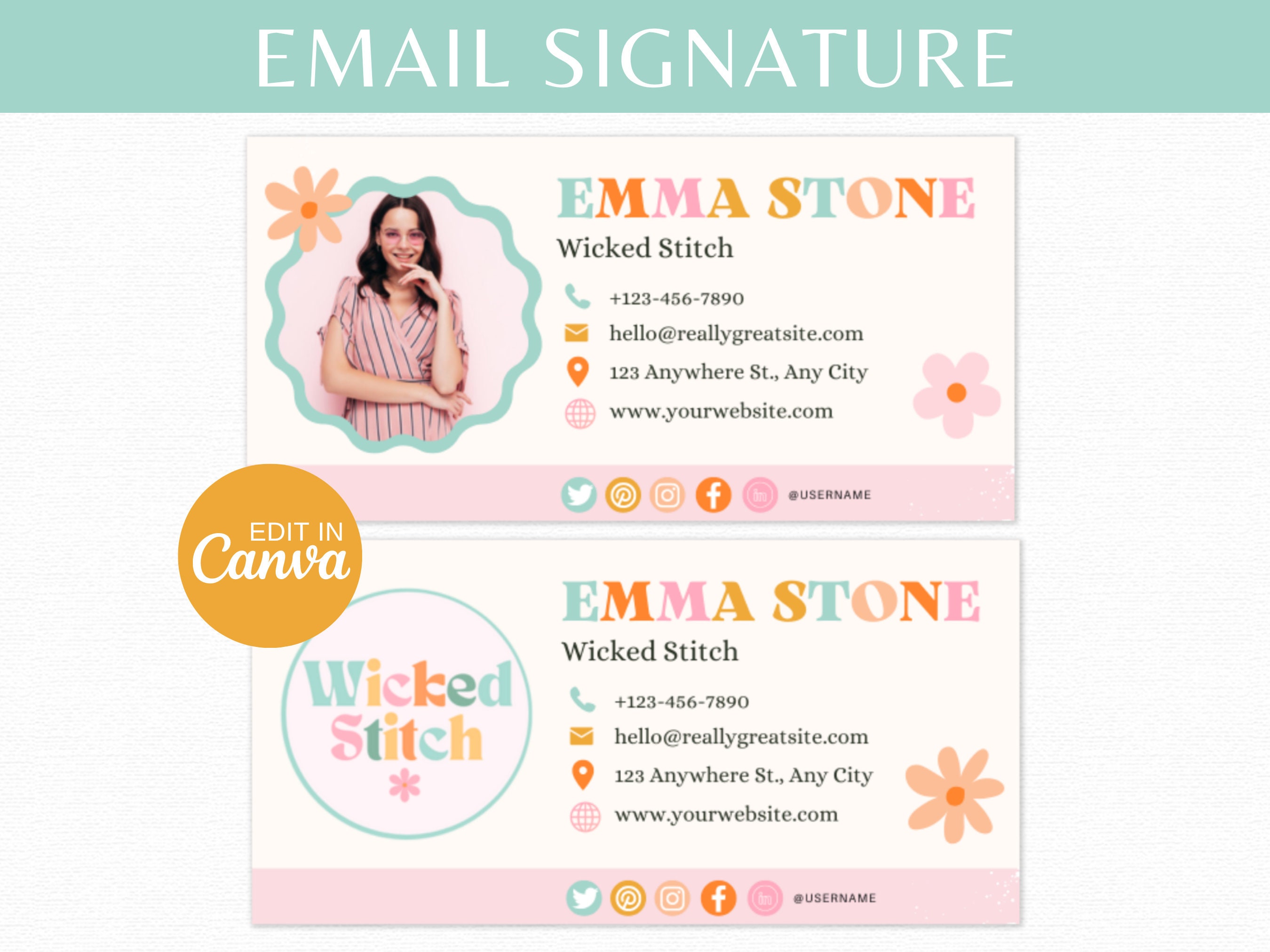Groovy Email Signature Template Canva, Bright Customizable Business ...