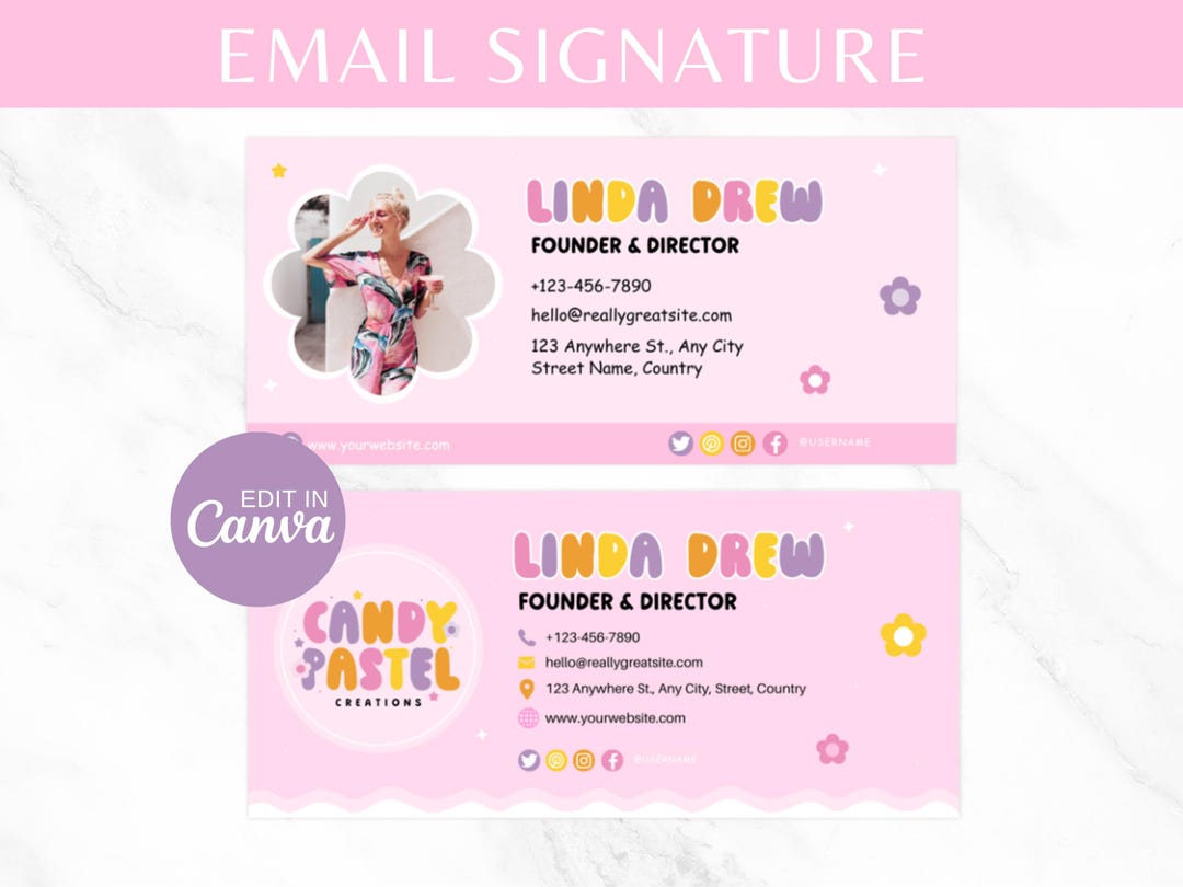 Colorful Email Signature Template Canva, Pink Feminine Customizable E ...