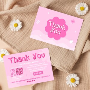 Pink Thank You Card Template, Editable Order Note, Retro Bright Small ...