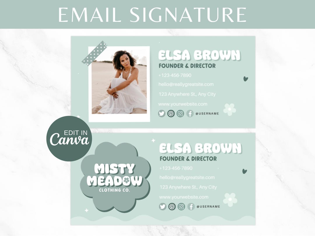 Email Signature Template Canva, Soft Green Business Email Signature ...
