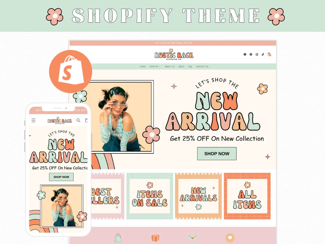 Retro Shopify Theme, Groovy Shopify 2.0 Ecommerce Website Design, Boho ...