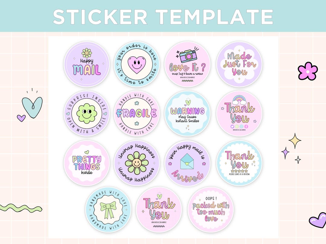 Pastel Packaging Sticker Template Canva, Editable Sticker Designs ...