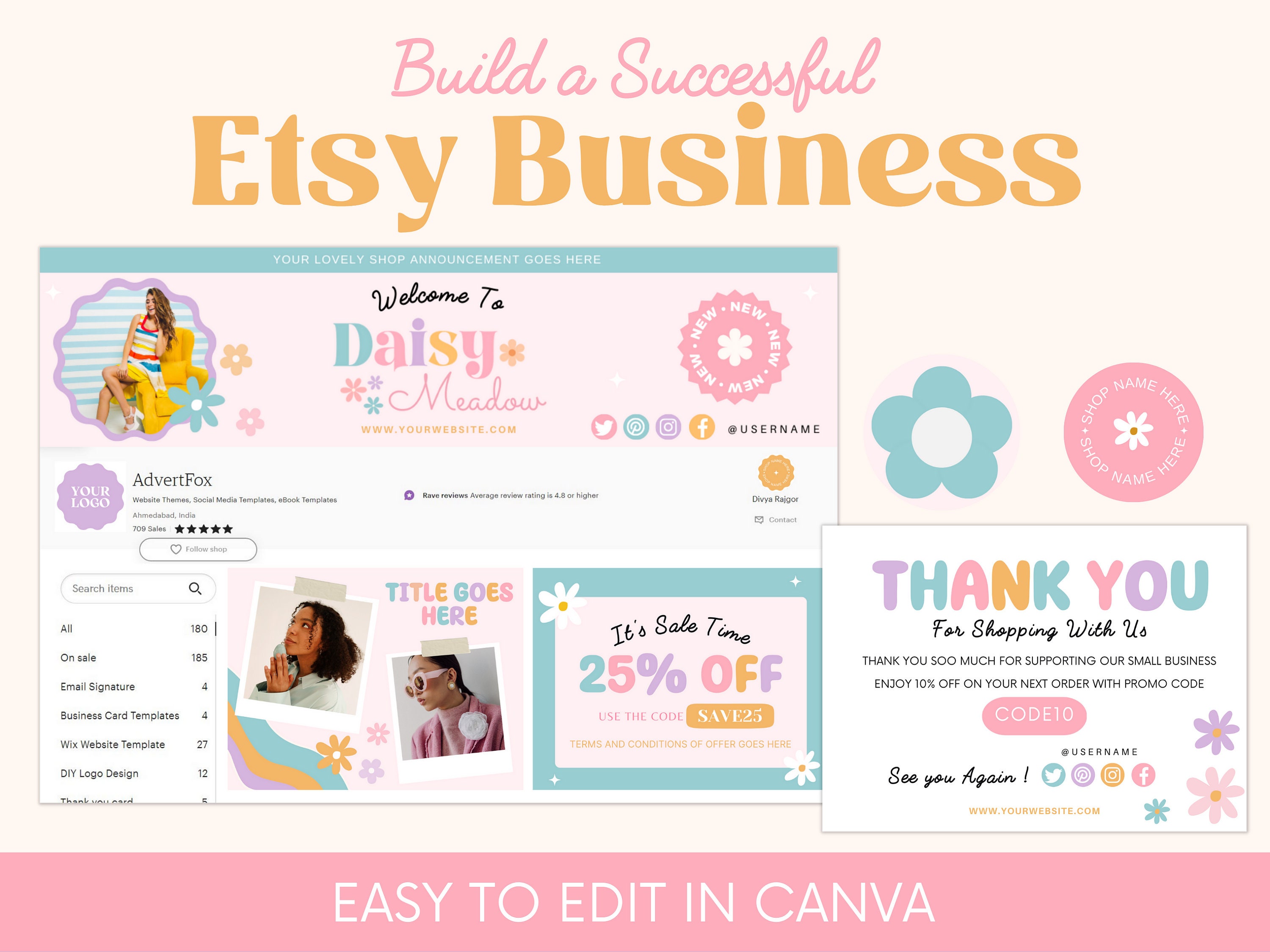 Etsy Shop Bundle, Colorful Etsy Store Banner Template, Etsy Listing ...