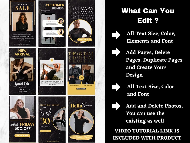 Black & Gold Instagram Story Templates, Marble Luxury Instagram ...