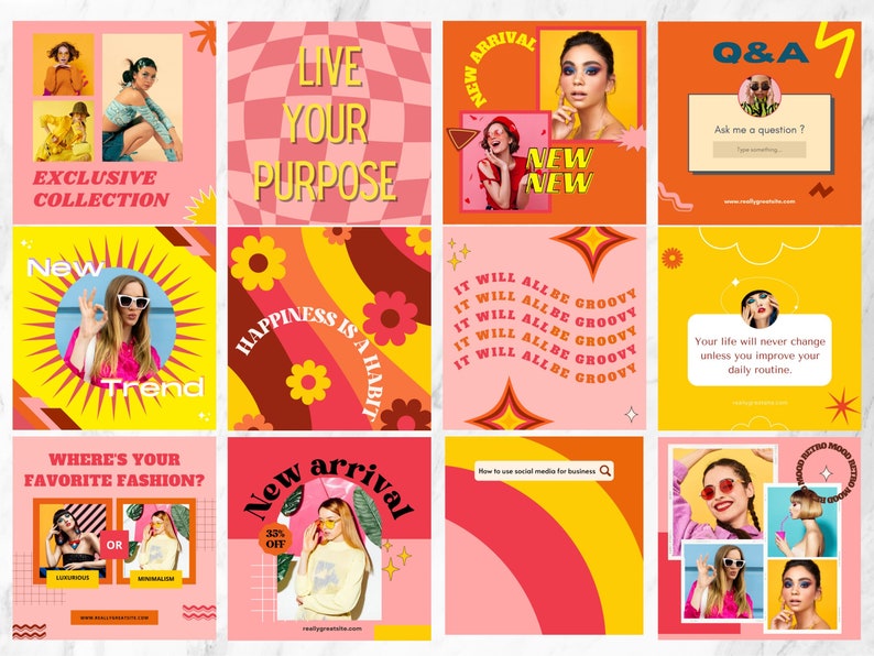 Retro Instagram Post Templates Groovy Instagram Posts - Etsy