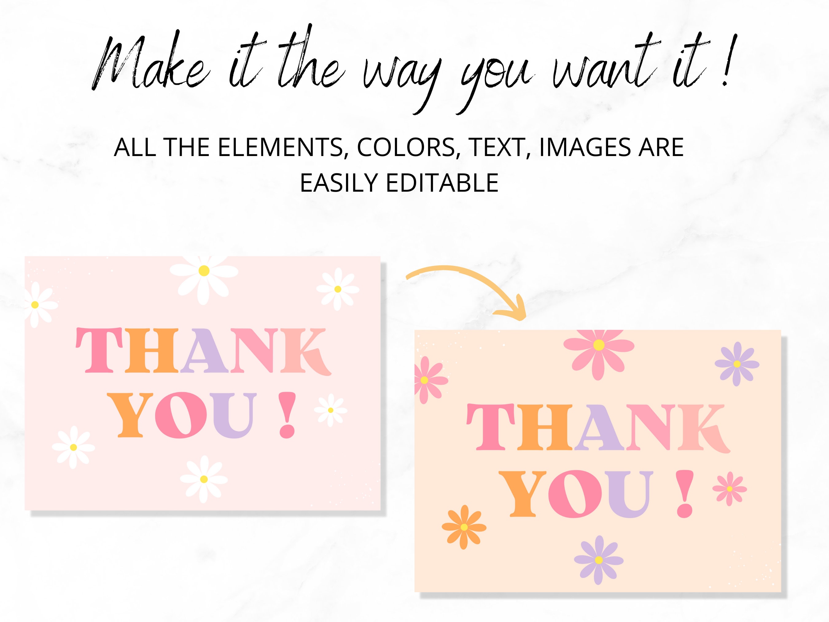 Bright Thank You Card Template Pink Thank You Card Template - Etsy