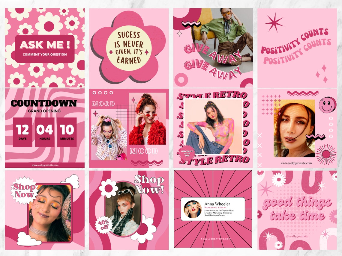 Retro Instagram Post Templates Canva, 90's Playful Social Media ...