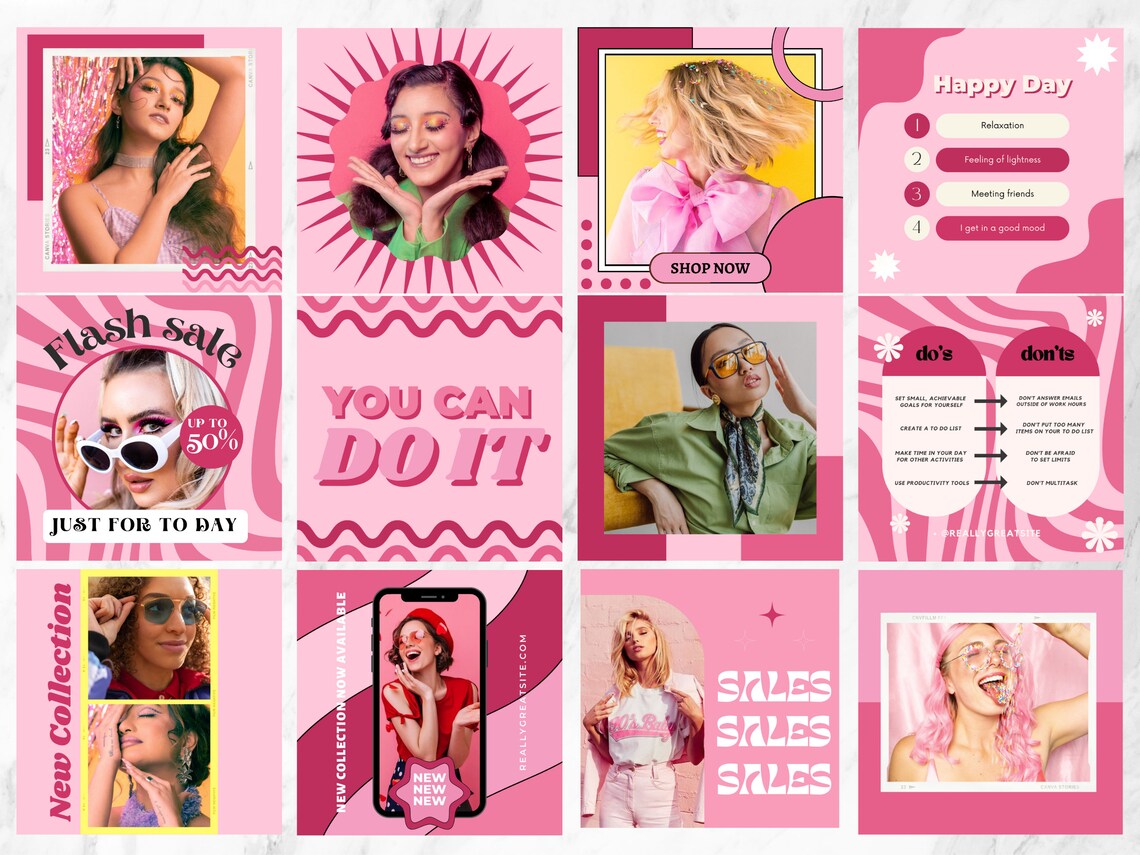 Retro Instagram Post Templates Canva, 90's Playful Social Media ...