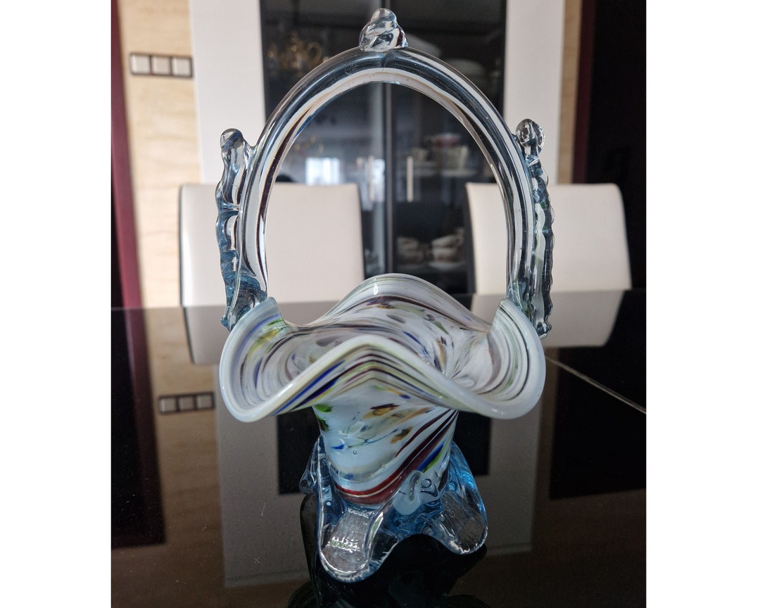 Glass Basket Colored Stained Glass Communist 1970s Candy Container ...