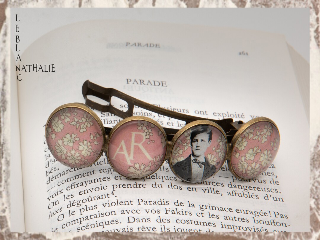 Arthur RIMBAUD Hair Barrette Pink Liberty Cabochon Background PARADE ...