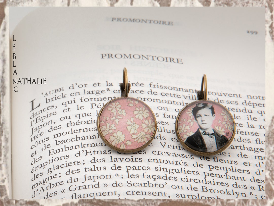 Round Bronze Earrings Arthur RIMBAUD Literary Jewel Rose Background ...