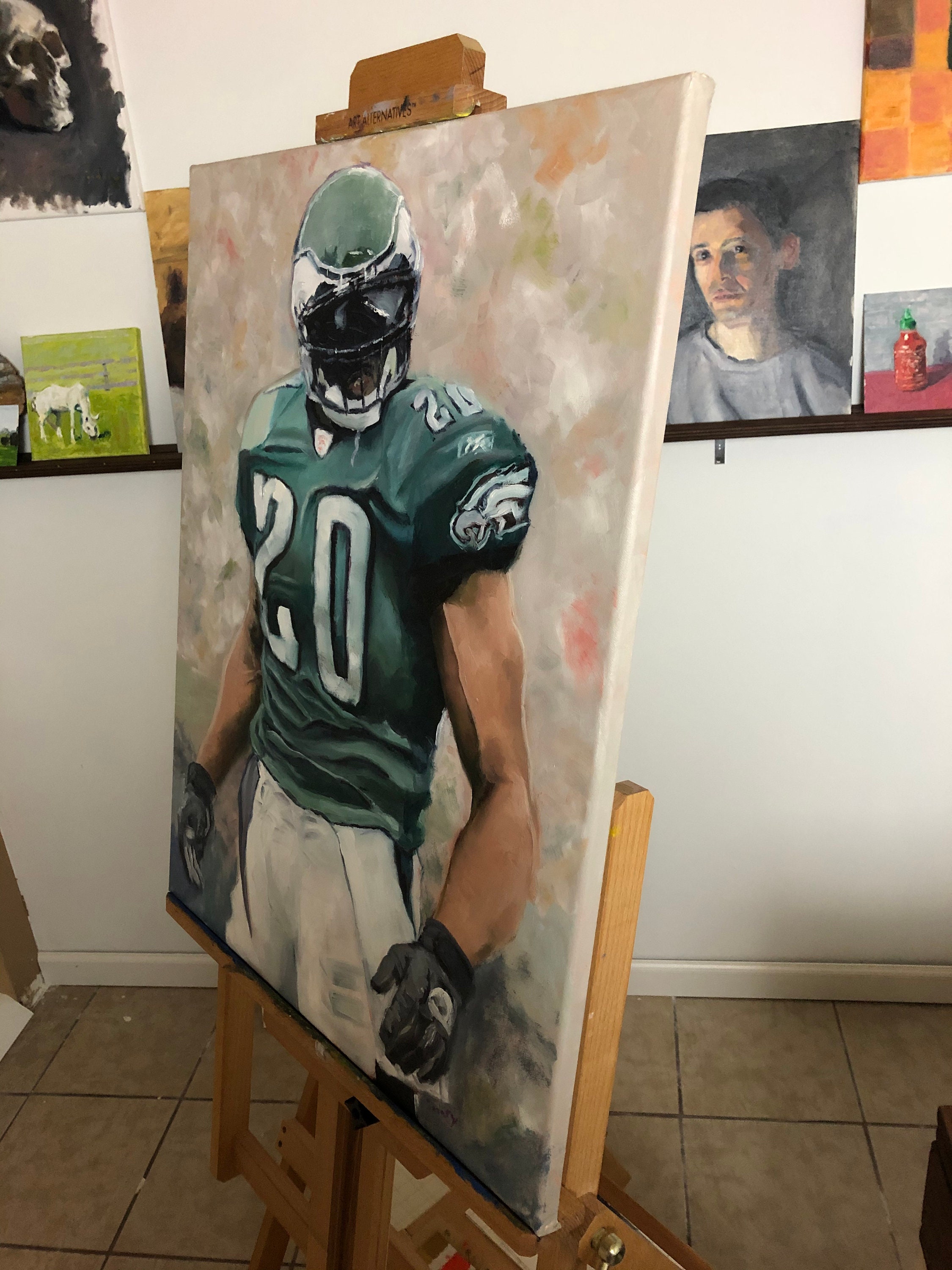 Philadelphia Eagles Art Brian Dawkins Pintura al óleo Fan Art Original ...