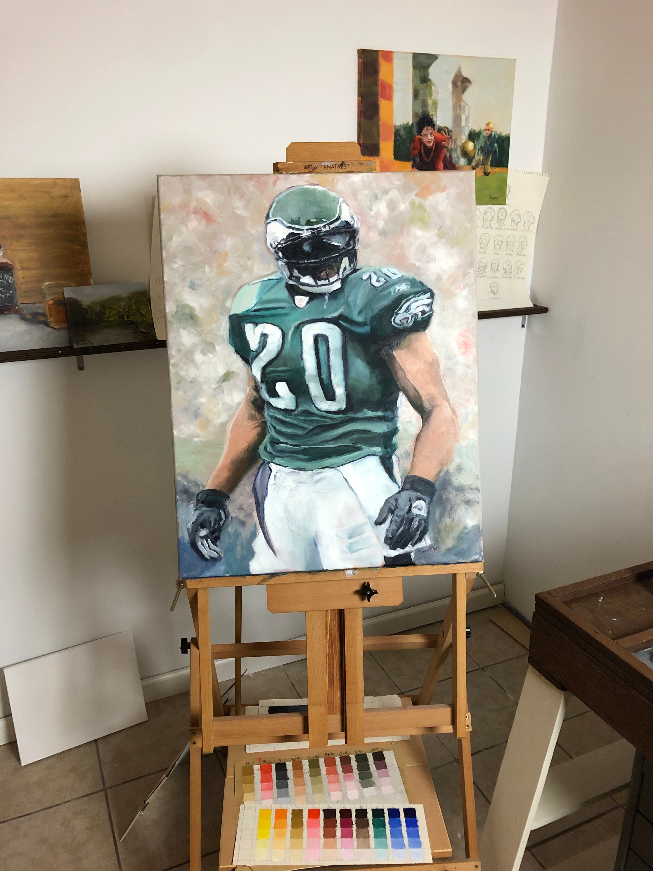 Philadelphia Eagles Art Brian Dawkins Pintura al óleo Fan Art Original ...