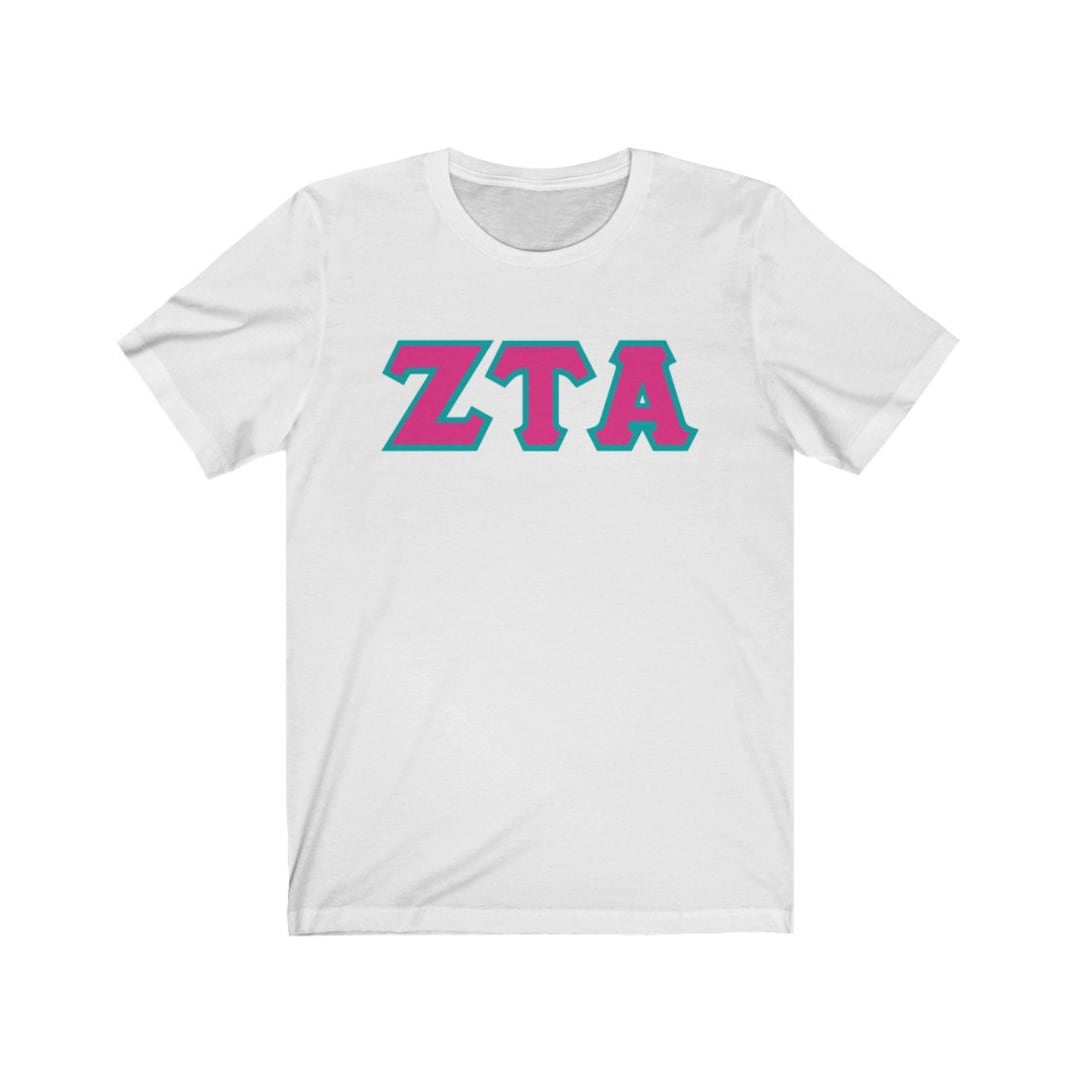 Zeta Tau Alpha Printed Letter T-shirt | ZTA Hot Pink With Turquoise ...
