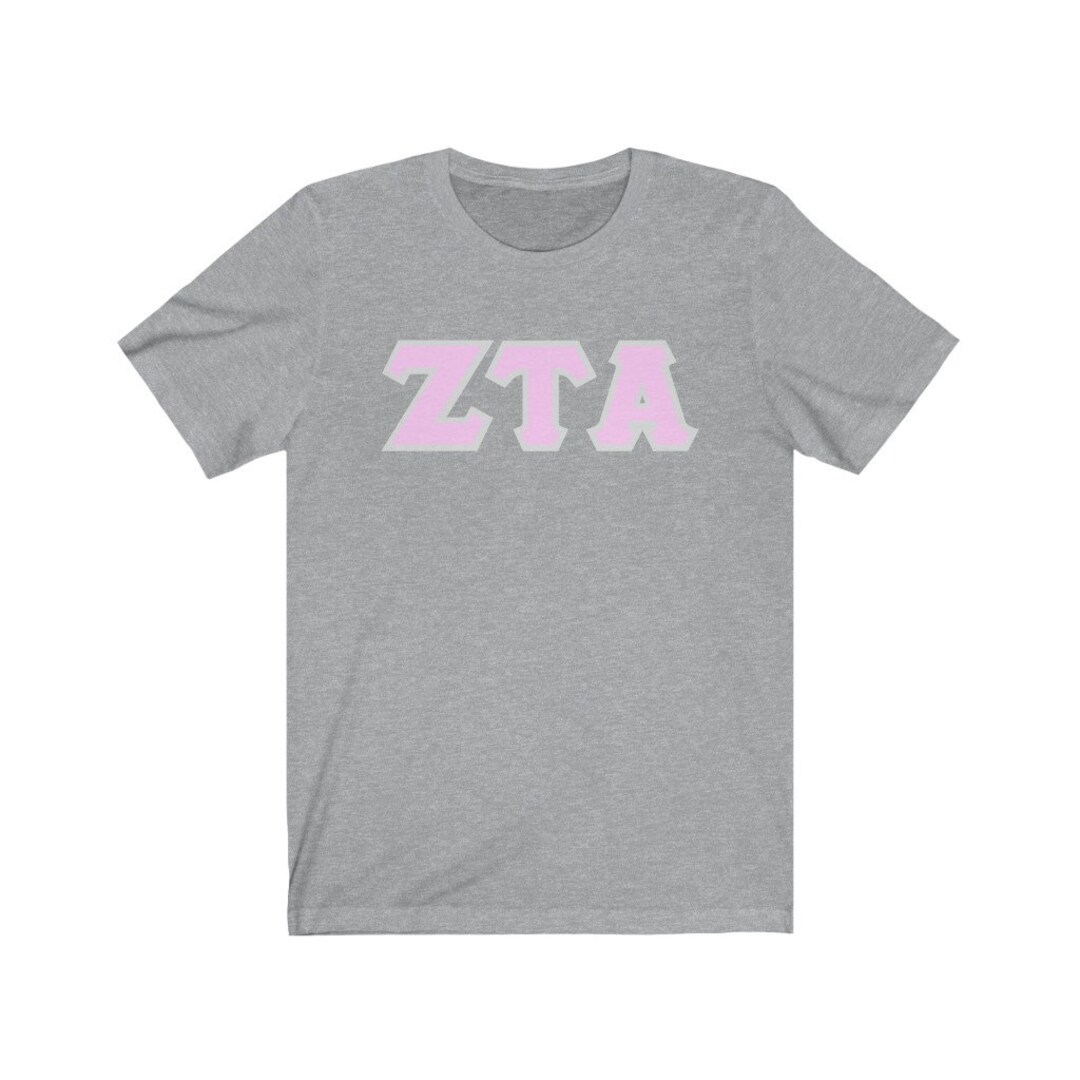 Zeta Tau Alpha Printed Letter T-shirt | ZTA Light Pink With Grey Border ...