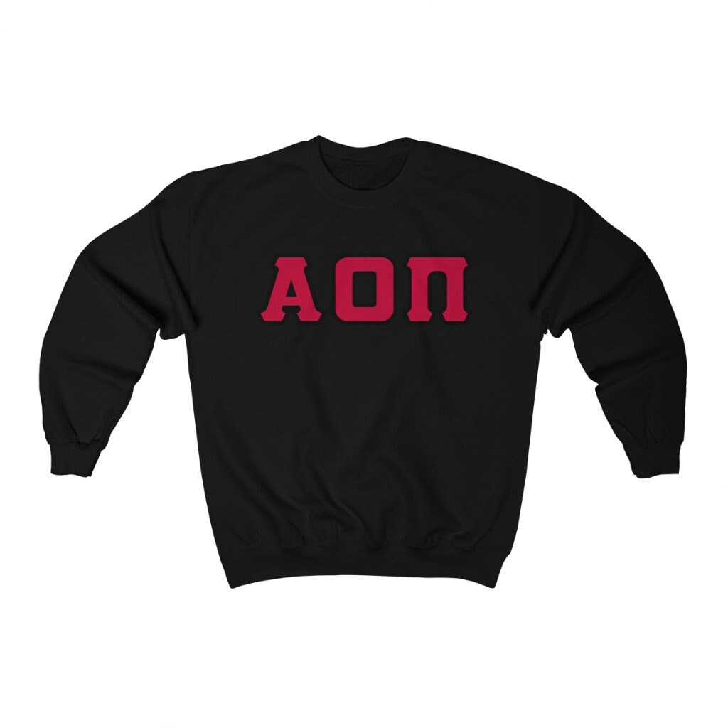 Alpha Omicron Pi Printed Letters | Cardinal With Black Border Crewneck ...