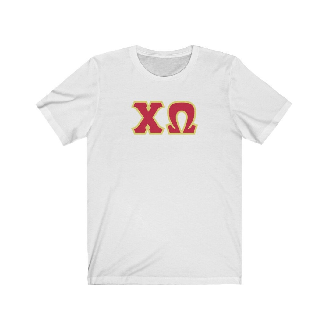 Chi Omega Print Sorority Letter T-shirt | Cardinal With Straw Border - Etsy