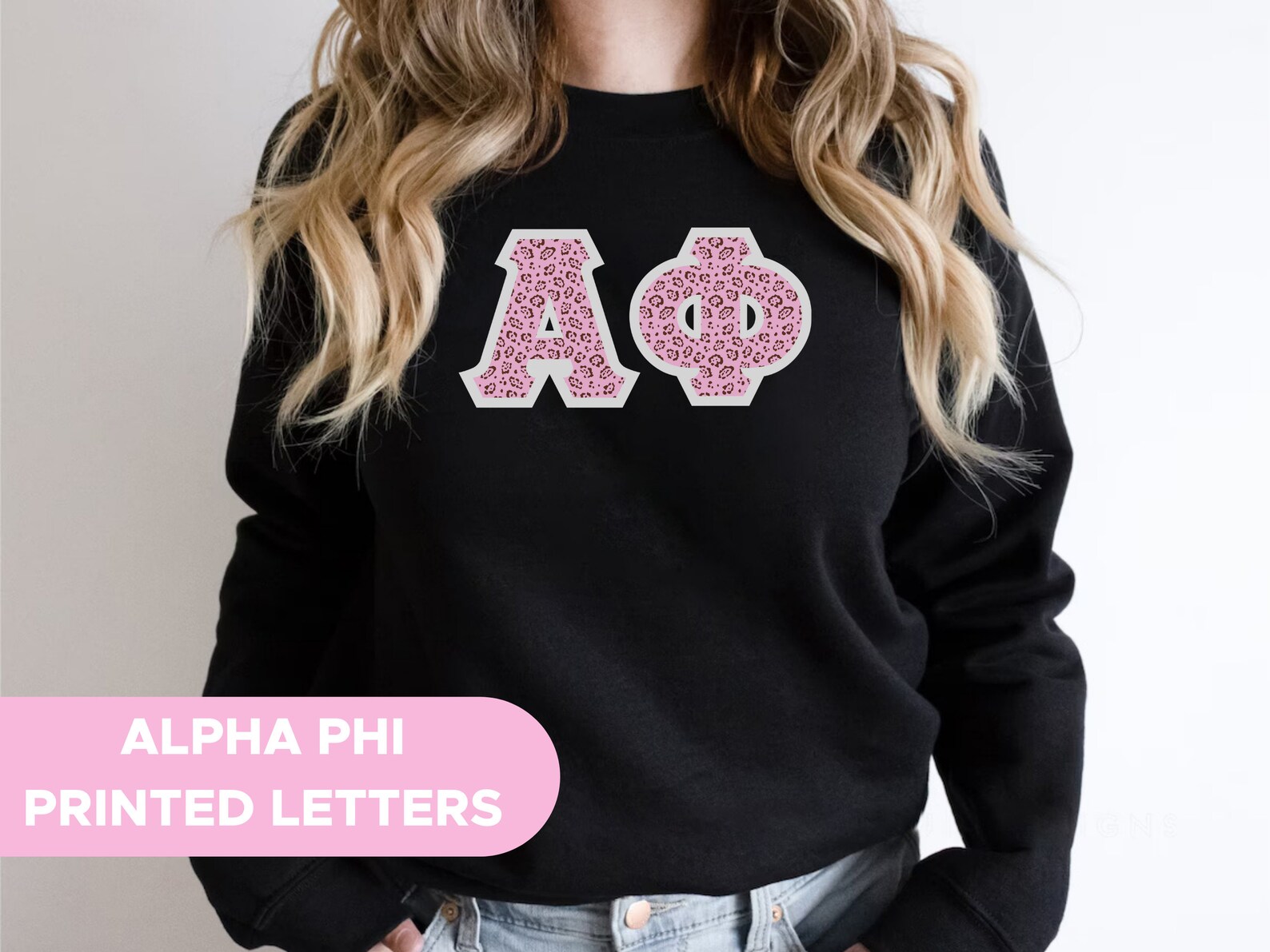 Alpha Phi Printed Letters | Pink Leopard Crewneck - Etsy