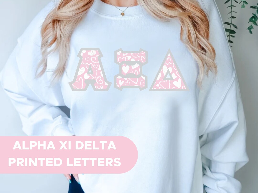 Alpha Xi Delta Printed Letters | Chalky Hearts Crewneck - Etsy