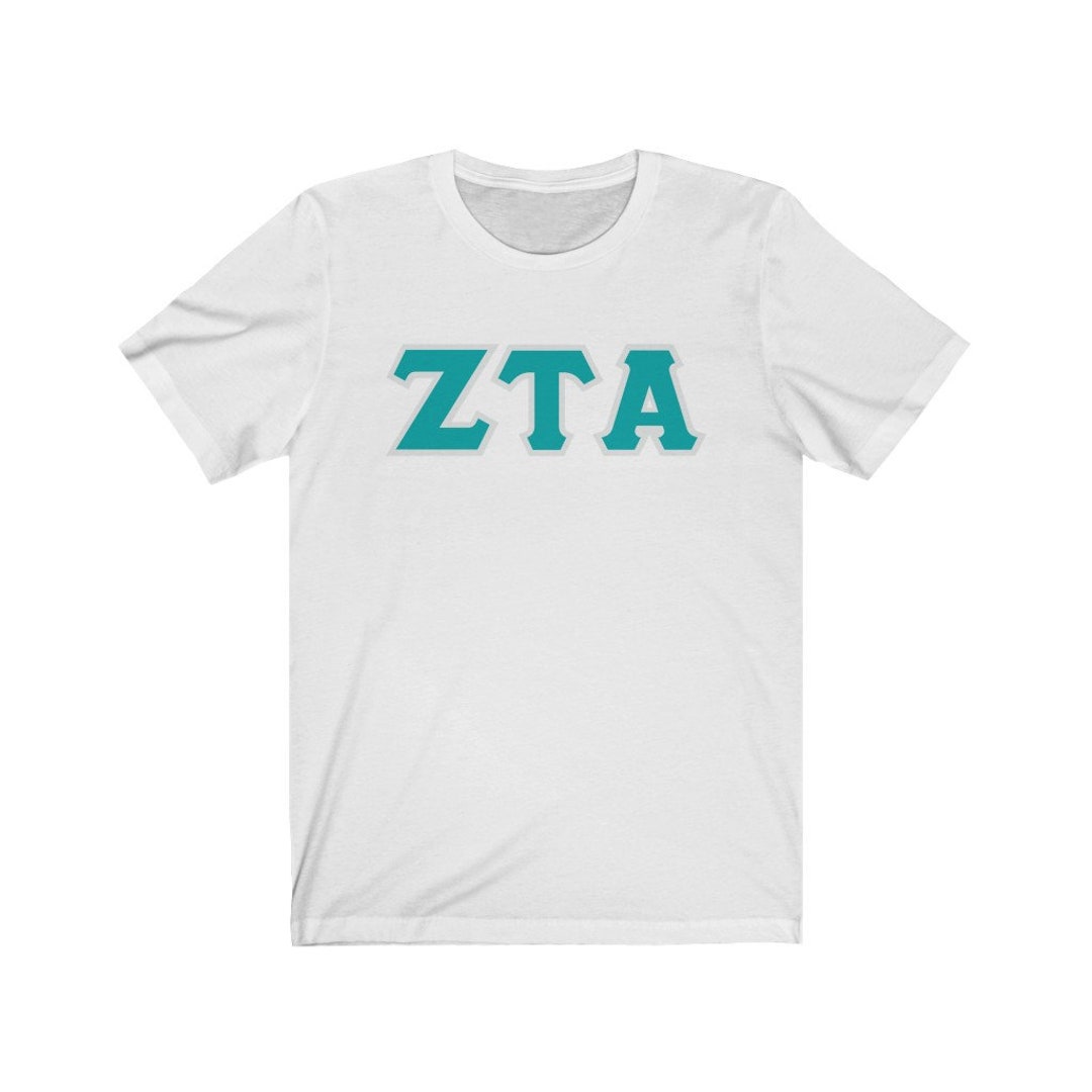Zeta Tau Alpha Printed Sorority Letter T-shirt | ZTA Turquoise With ...