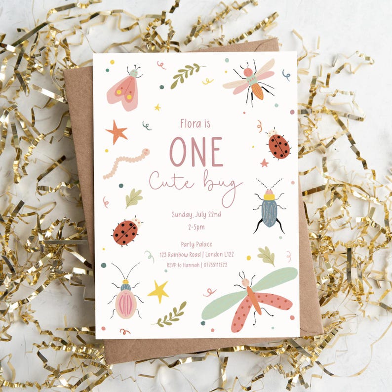 One Cute Bug Birthday Invitation, 1st Birthday Invite, Digital First ...