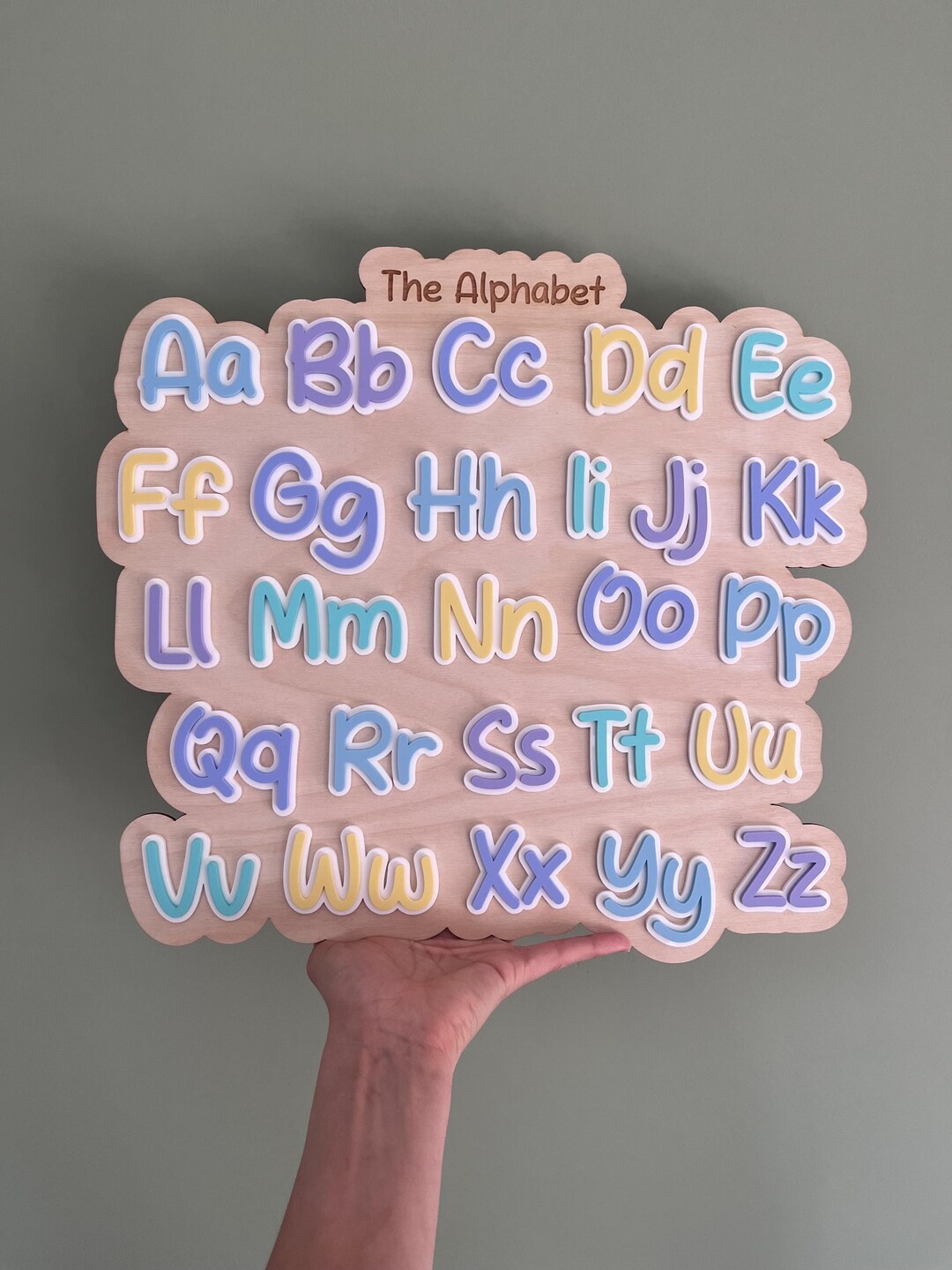 Alphabet Sign Wooden Pastel Lowercase Uppercase Letters Kids Room Wall ...