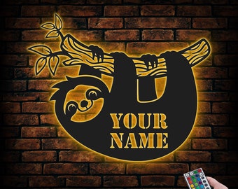 Custom Cute Sloth Metal Wall Art LED Light Personalized Funny - Etsy