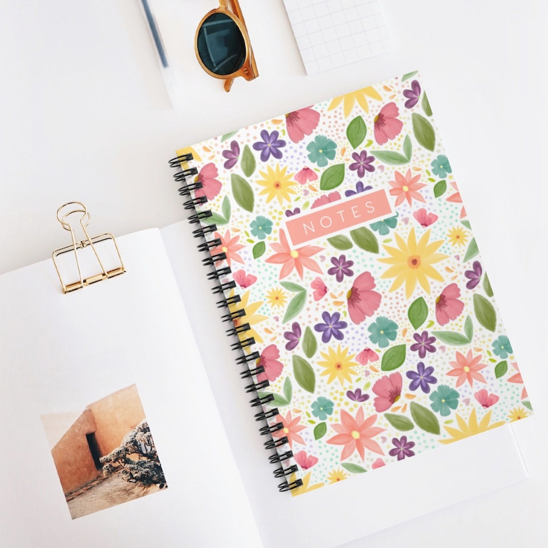 Floral Notebook, Boho Notebook, College Ruled Notebook, Spiral Bound ...